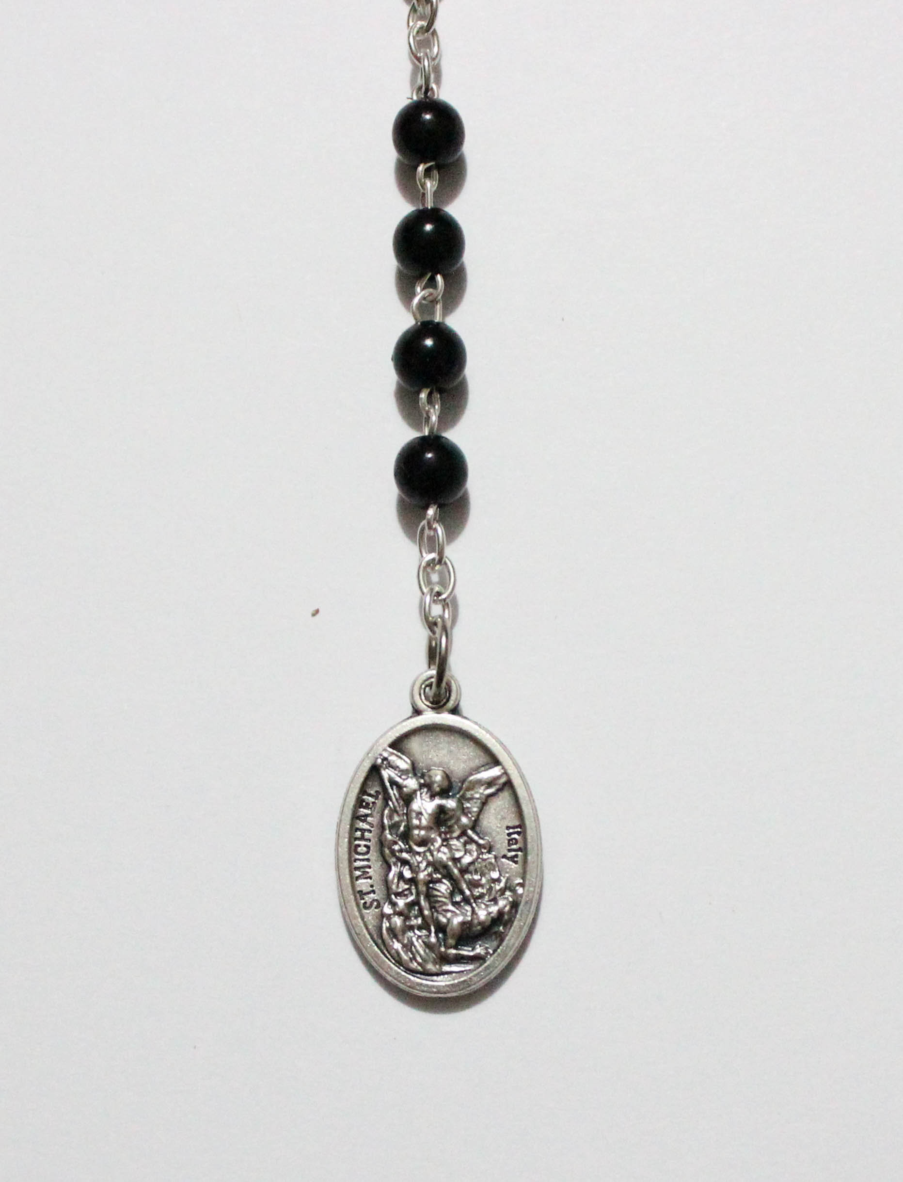 St.michael the Archangel Chaplet on Chain Black Beads and St. - Etsy