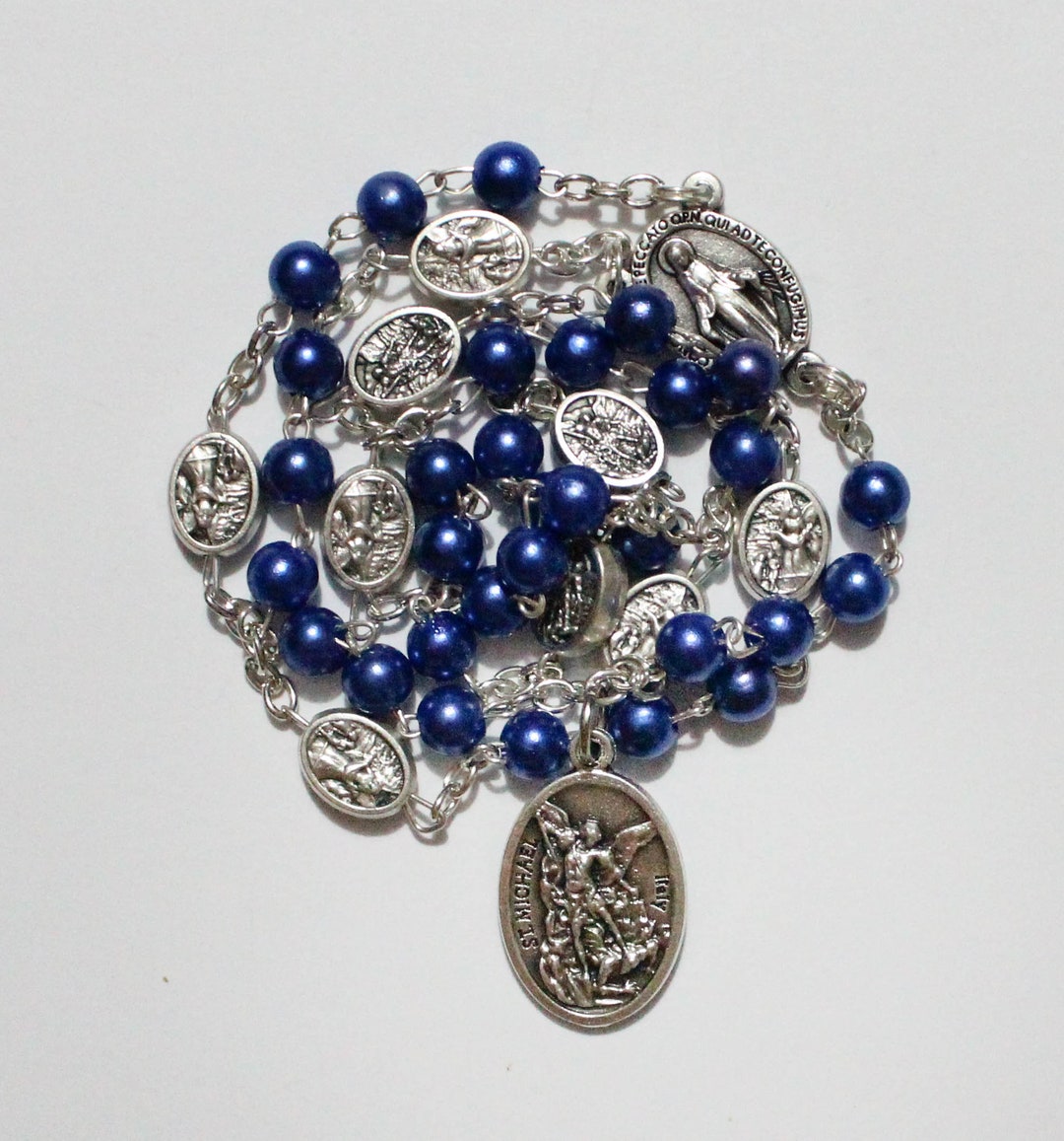 St.michael the Archangel Chaplet on Chain Blue Beads and St. Michael ...