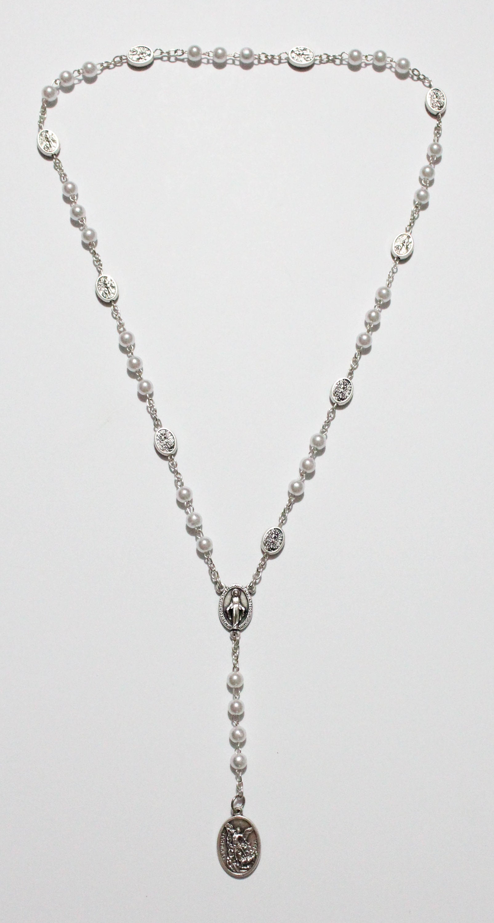 St.michael the Archangel Chaplet on Chain White Beads and St. | Etsy