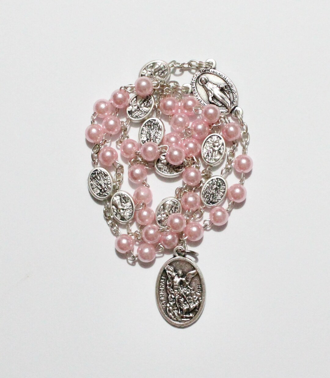 St.michael the Archangel Chaplet on Chain Pink Beads and St. Michael ...