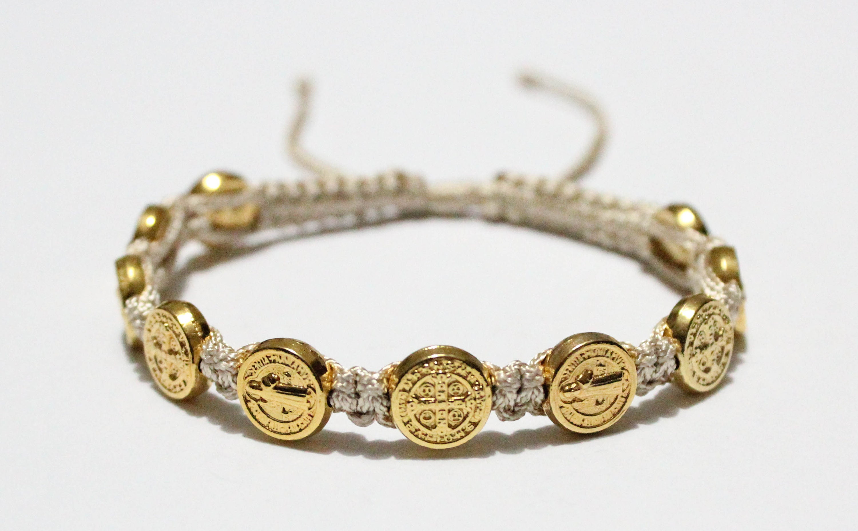Saint Benedict Gold Color Medal Cord Bracelet St. Benedict - Etsy
