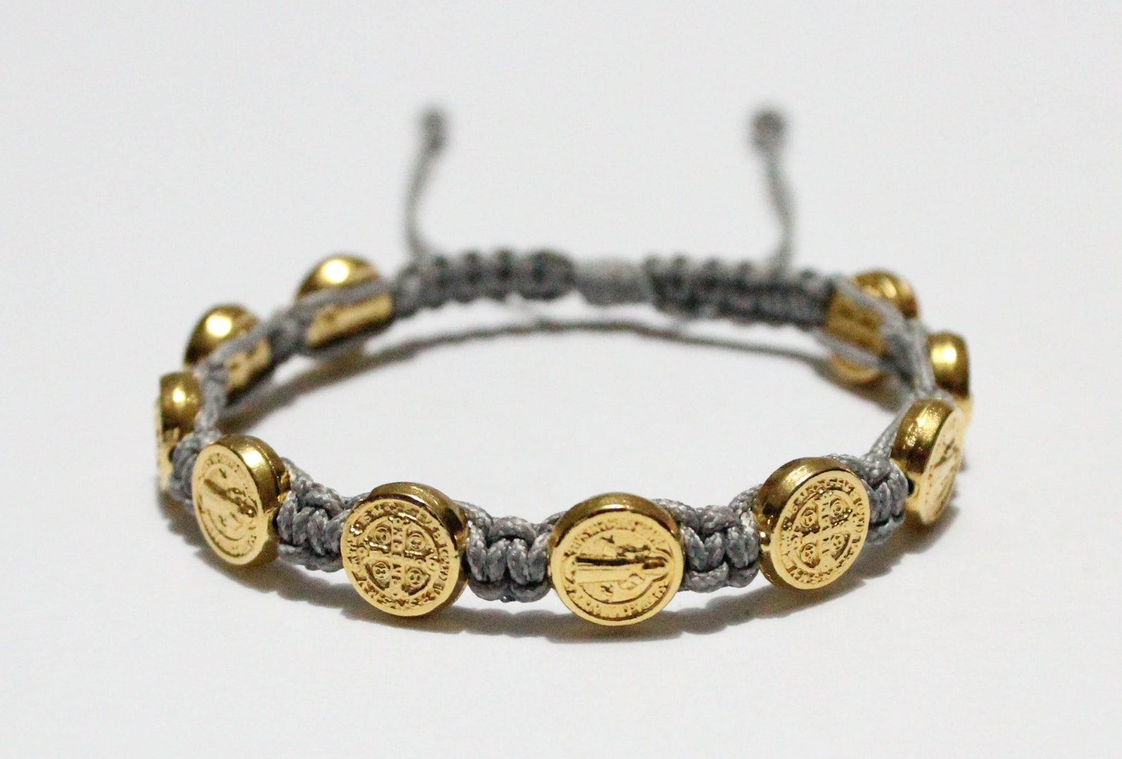 Saint Benedict Gold Color Medal Cord Bracelet St. Benedict | Etsy