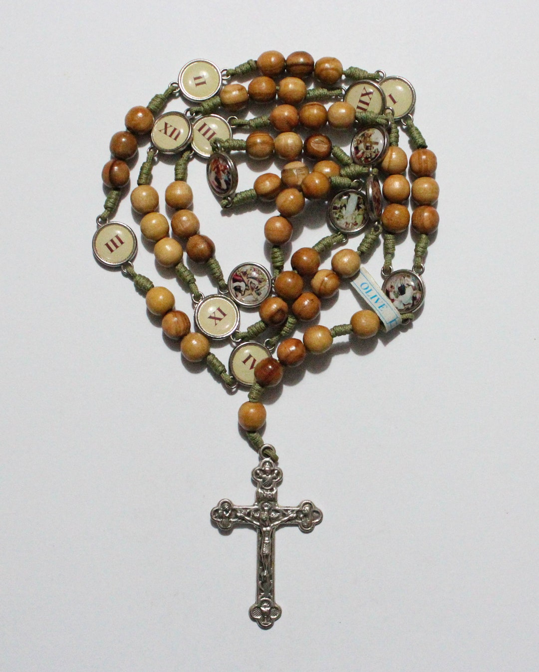 Chaplet of the Way of the Cross Made of Olive Wood Beads, the Stations ...