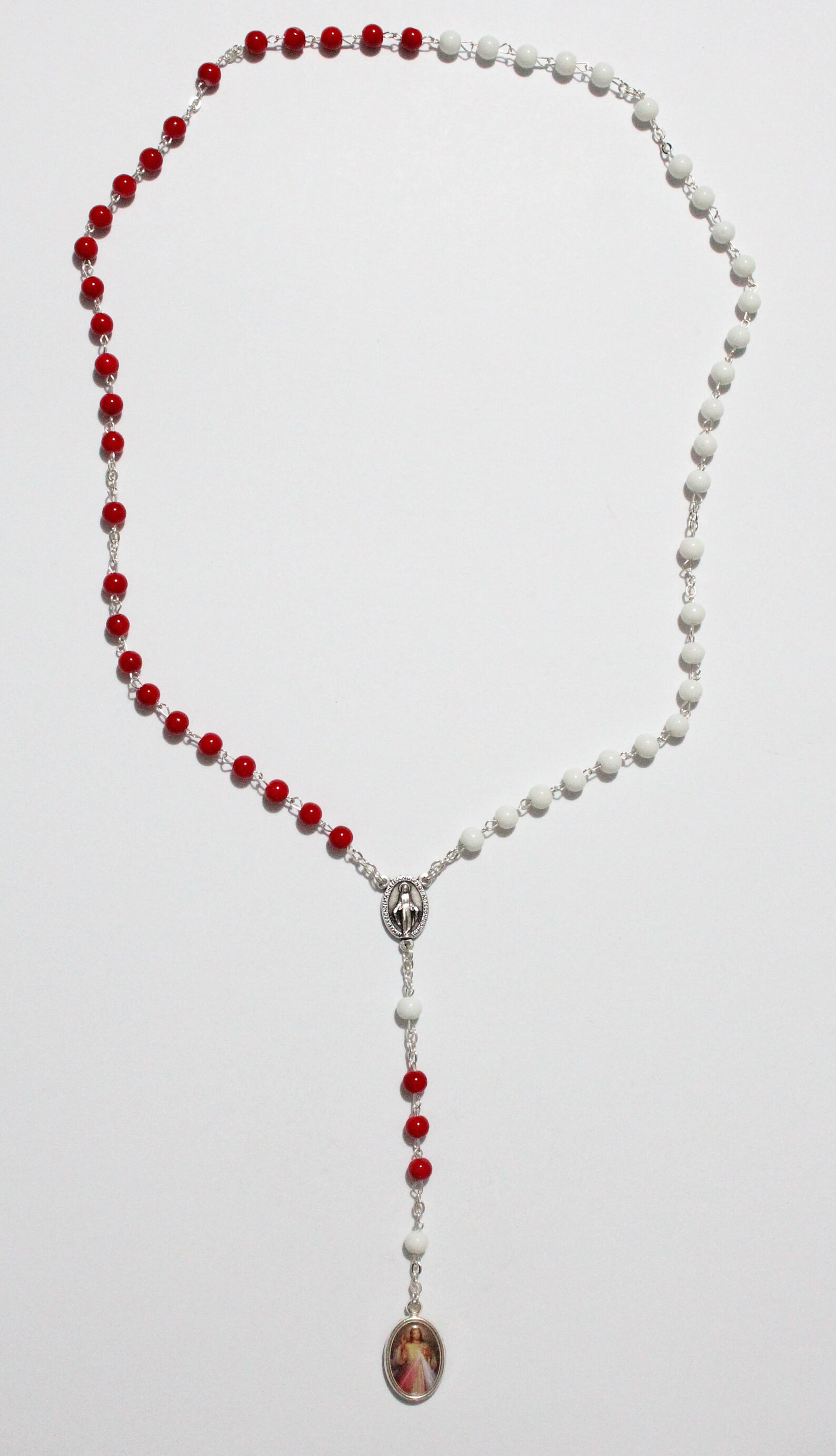 Chaplet of Divine Mercy White and Red Glass Beads on Chain | Etsy