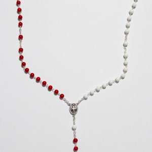 Chaplet of Divine Mercy White and Red Glass Beads on Chain | Etsy