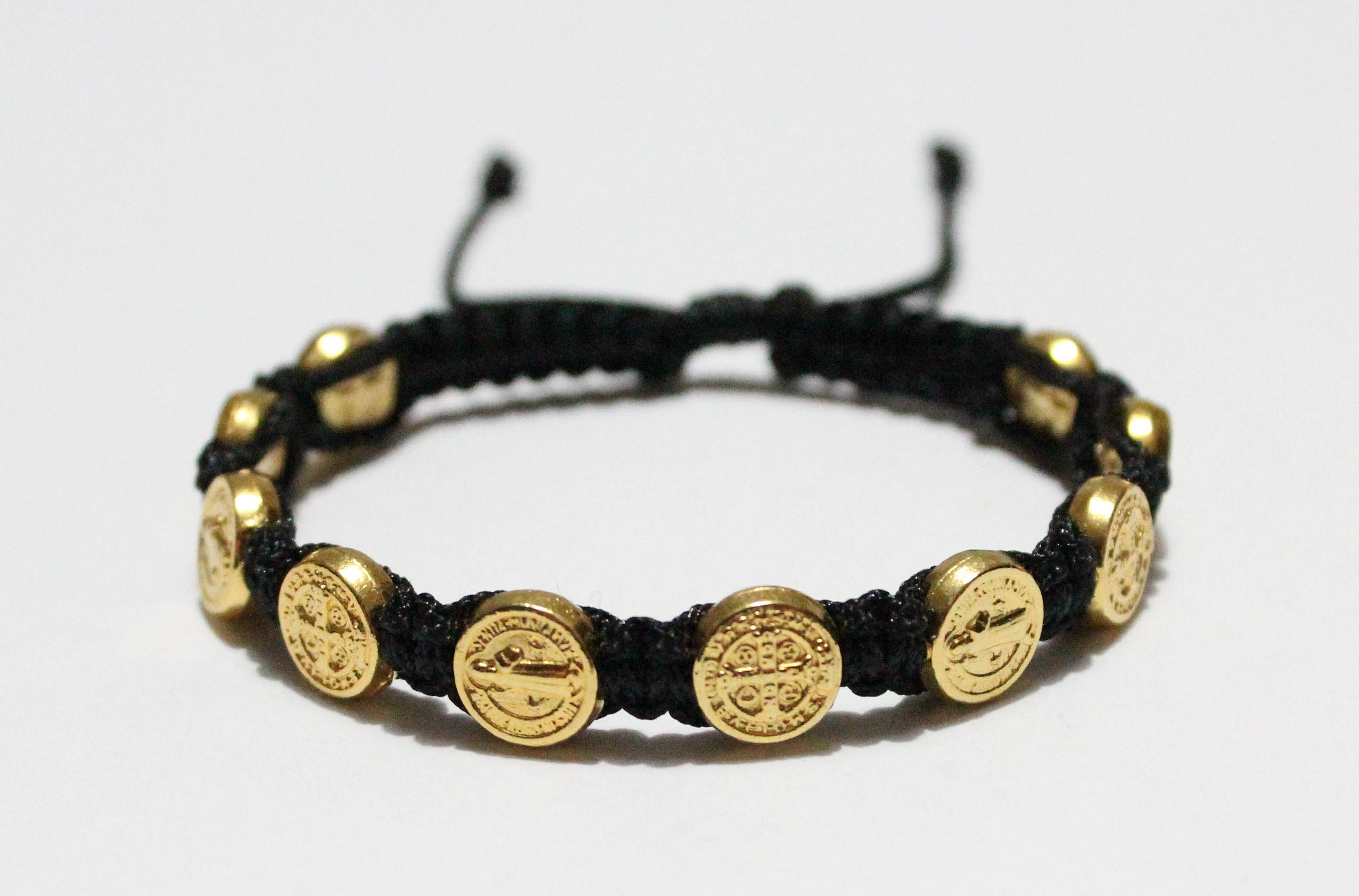 Saint Benedict Gold Color Medal Cord Bracelet St. Benedict - Etsy