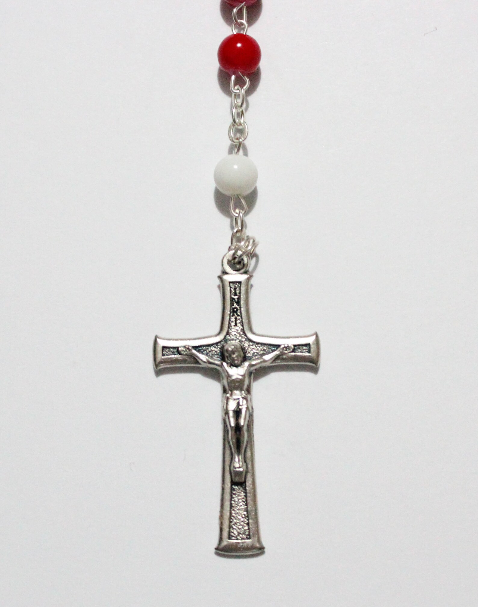Chaplet Of Divine Mercy White And Red Glass Beads On Chain Etsy