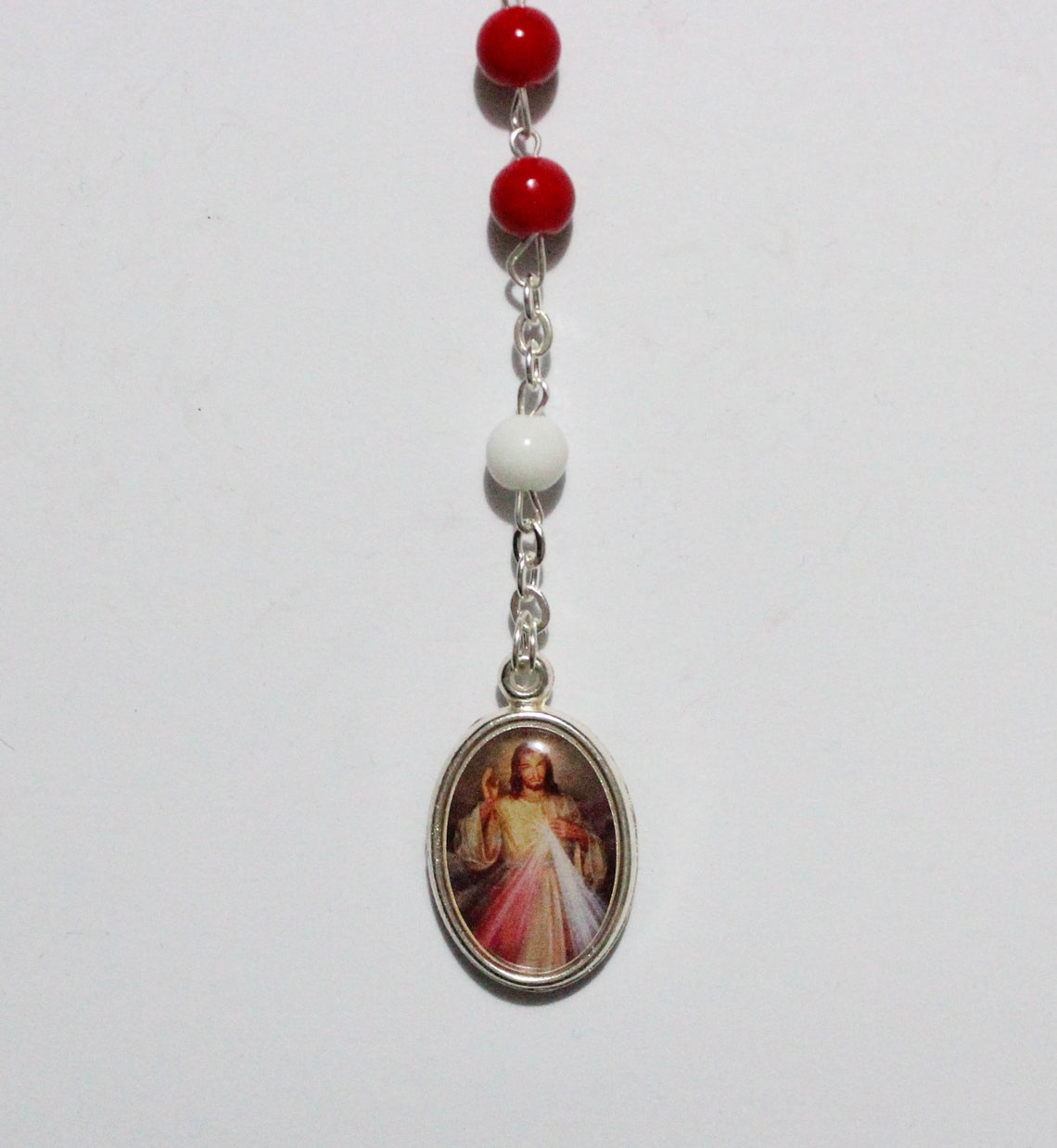 Chaplet of Divine Mercy White and Red Glass Beads on Chain | Etsy