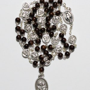 Saint Joseph Chaplet, Rosary of Saint Joseph Brown Glass Beads on Chain ...