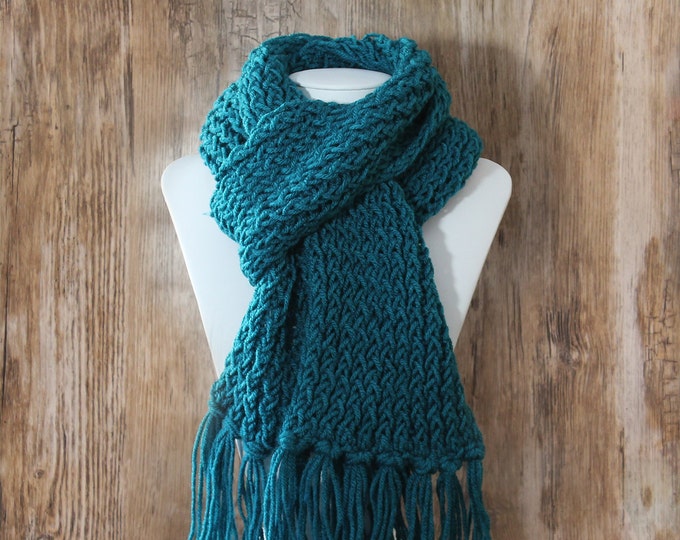 Knitted Con Amor - Dark Teal Hand Knitted Scarf - Knit Scarf, Wrap ...