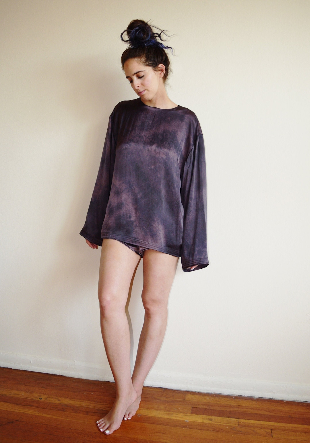 Hand-dyed Silk Satin Blouse: Drapey Long Sleeve Top - Etsy