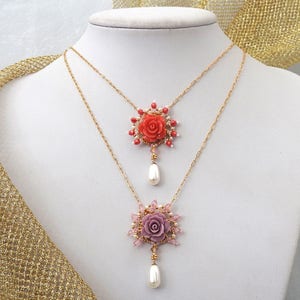 Victorian Necklace, Red Necklace, Red Flower Necklace, Romantic ...