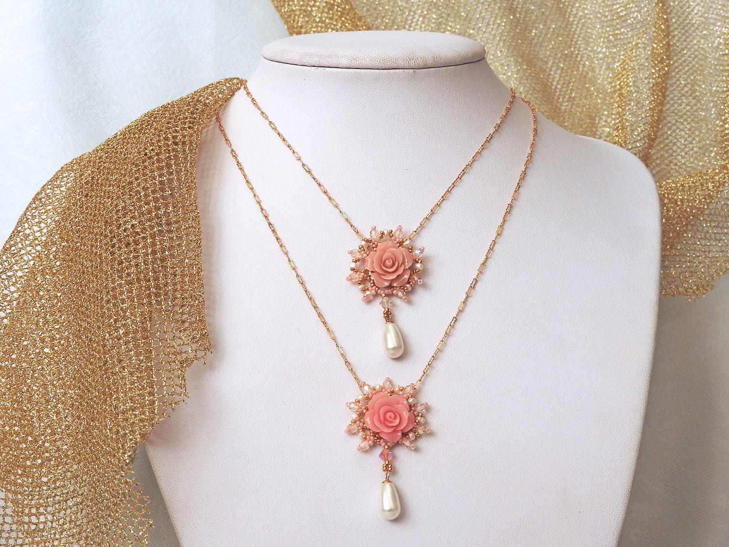 Victorian Necklace, Red Necklace, Red Flower Necklace, Romantic ...