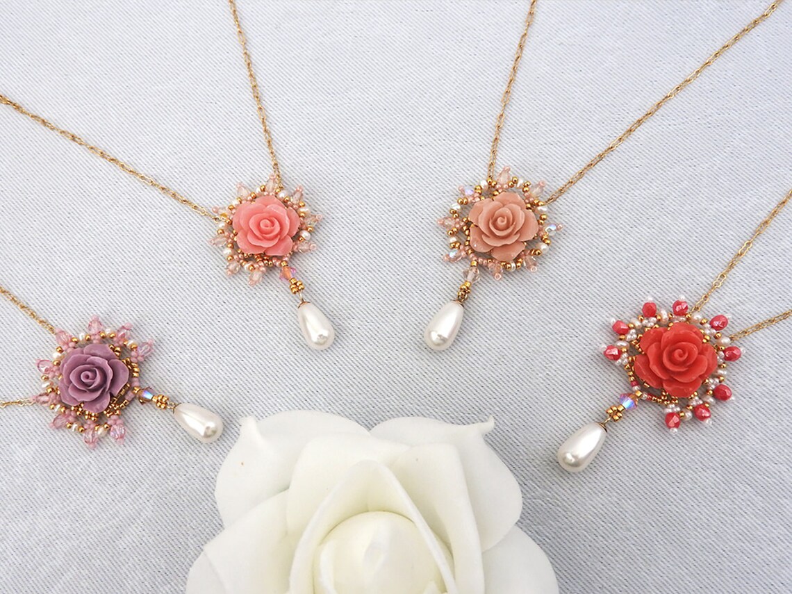 Victorian Necklace, Red Necklace, Red Flower Necklace, Romantic ...