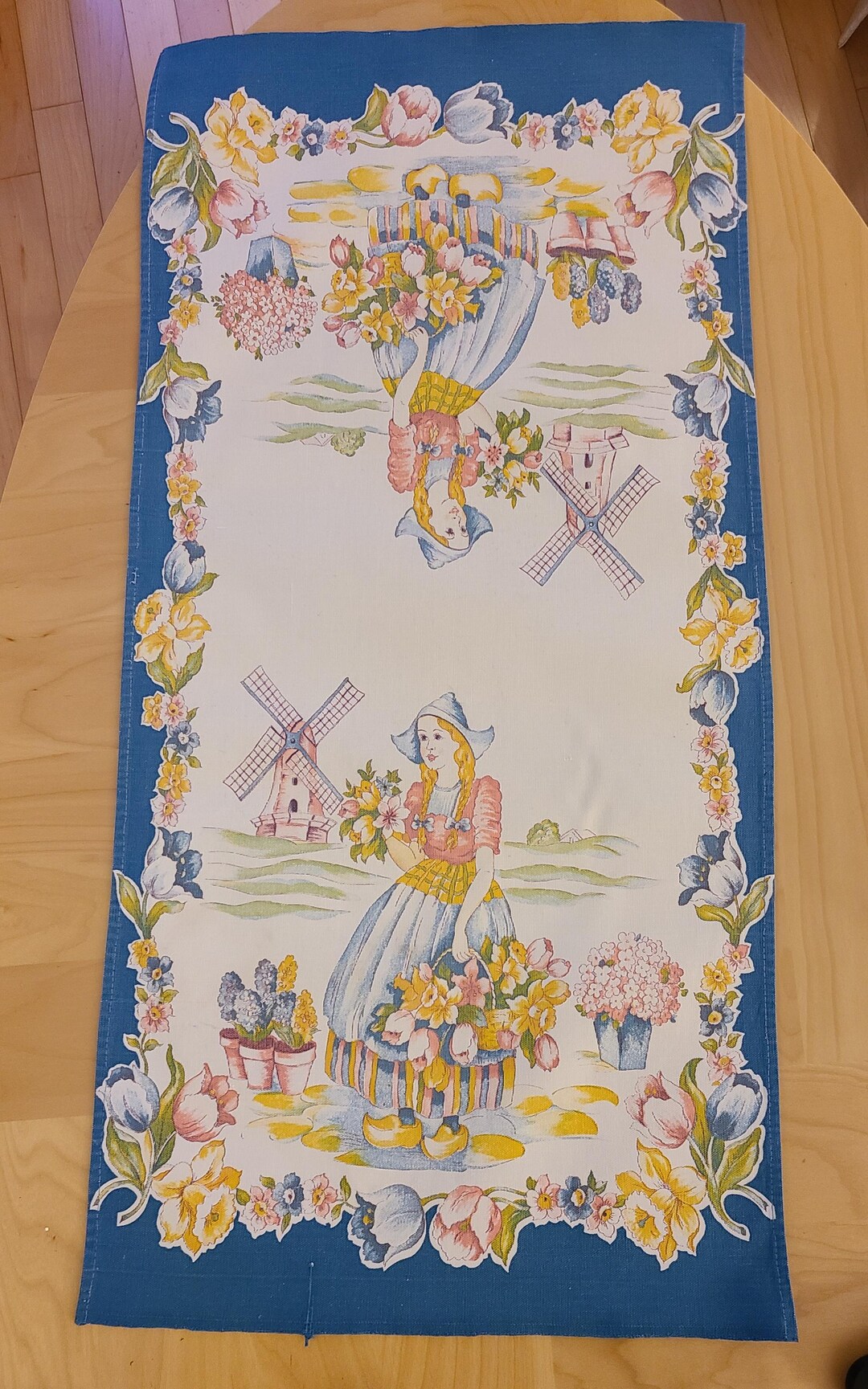 1950's Cotton Dish Towel or Table Runner -dutch Theme With Dutch Girl ...