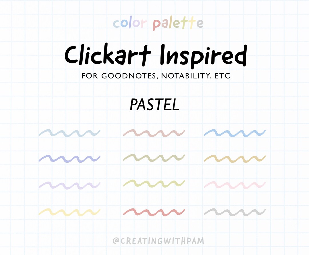 Pastel Clickart Inspired Color Palette for Goodnotes, Notability, Etc ...