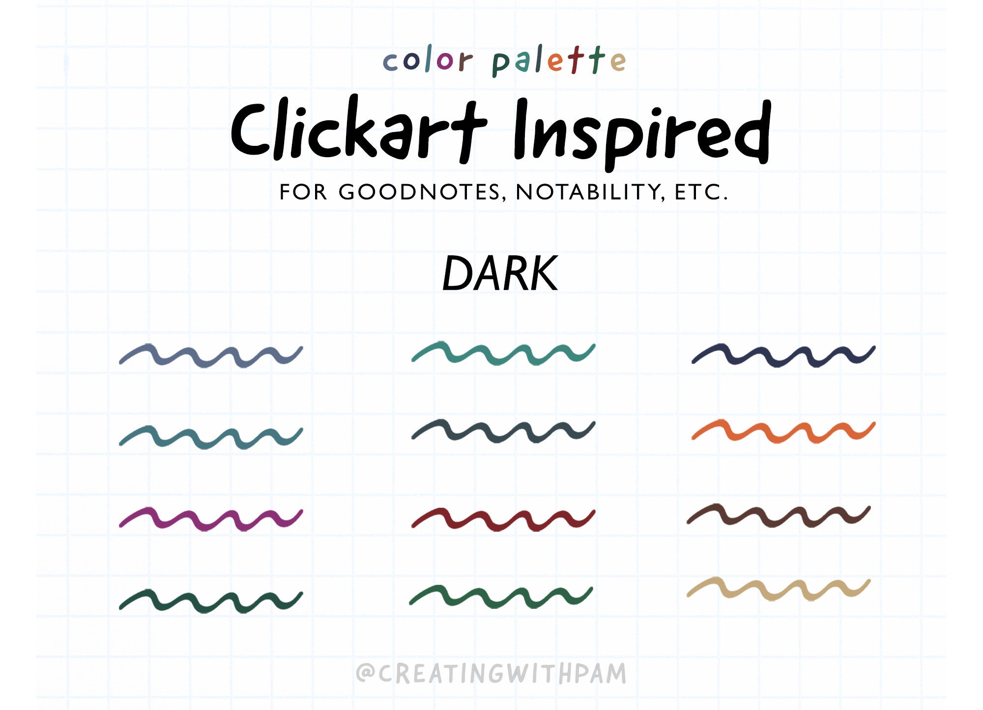 Dark Clickart Inspired Color Palette for Goodnotes, Notability, Etc ...