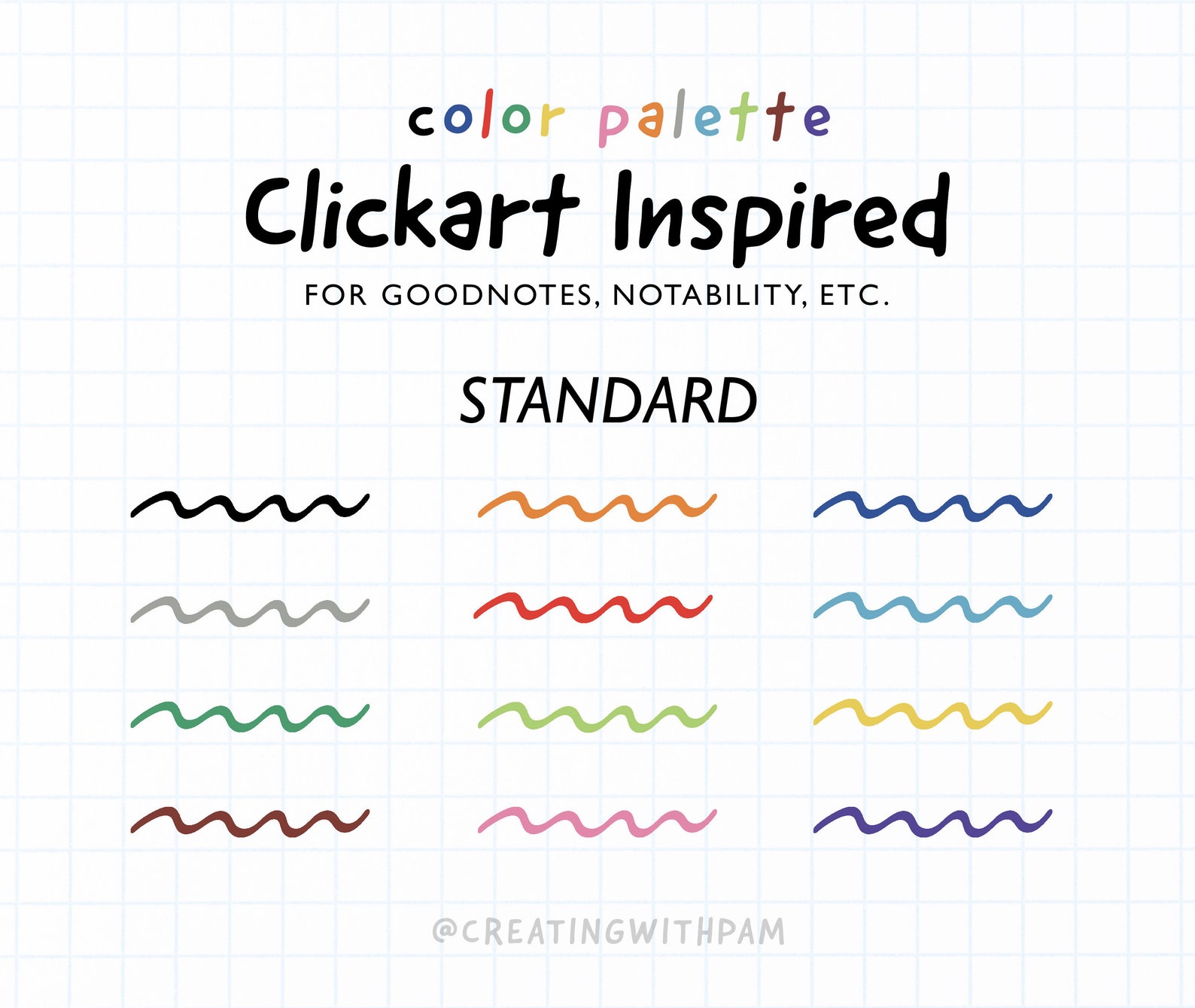 Standard Clickart Inspired Color Palette for Goodnotes, Notability, Etc ...
