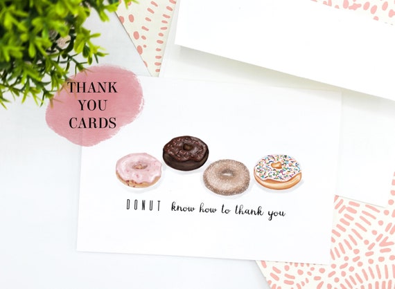 Donut Thank You Cards Donut Theme Card Pack Donut Puns | Etsy