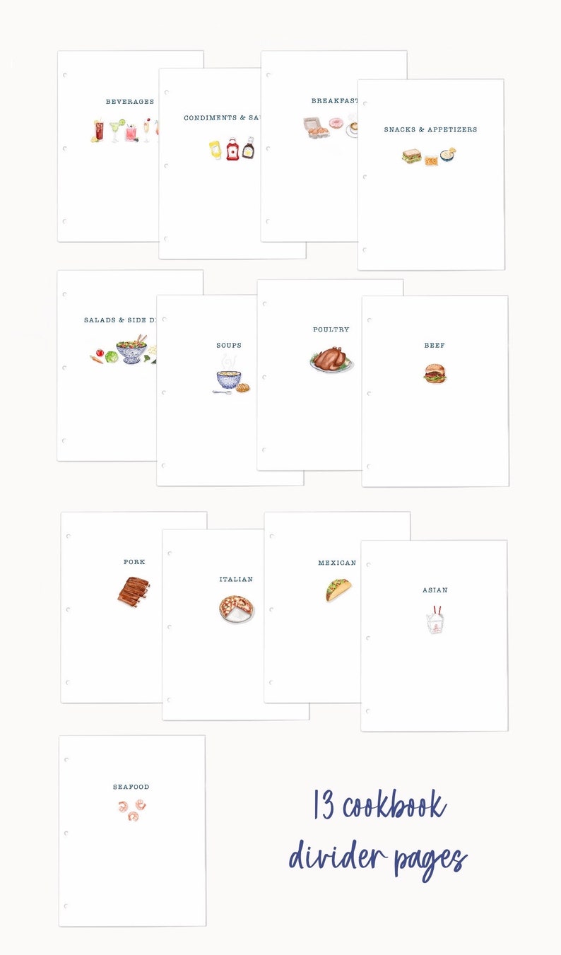 Recipe Book Page Dividers | Cook Book Organization | Kitchen Binder ...
