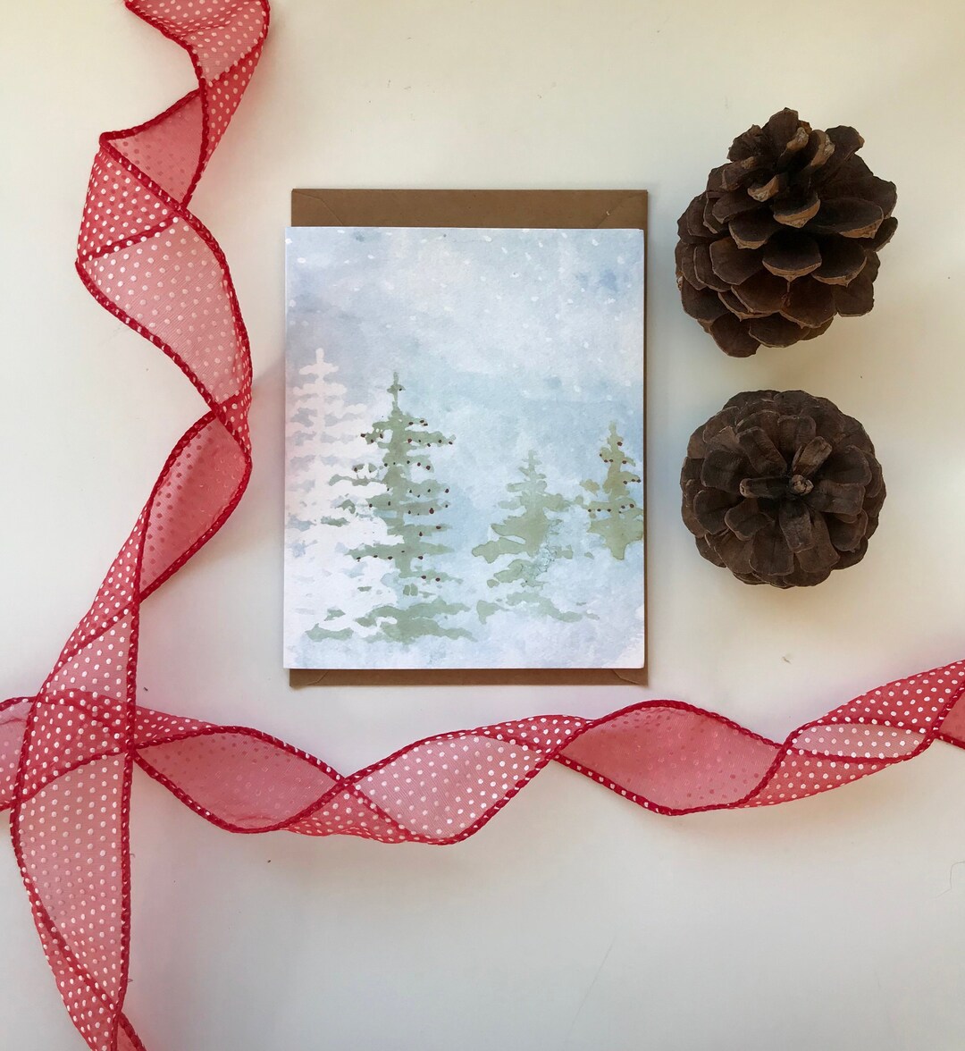 Spruce Trees Watercolor Card/ Spruce Card/ Winter Card/ Christmas Card ...