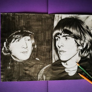 The Beatles George Harrison and John Lenon Drawing | Etsy