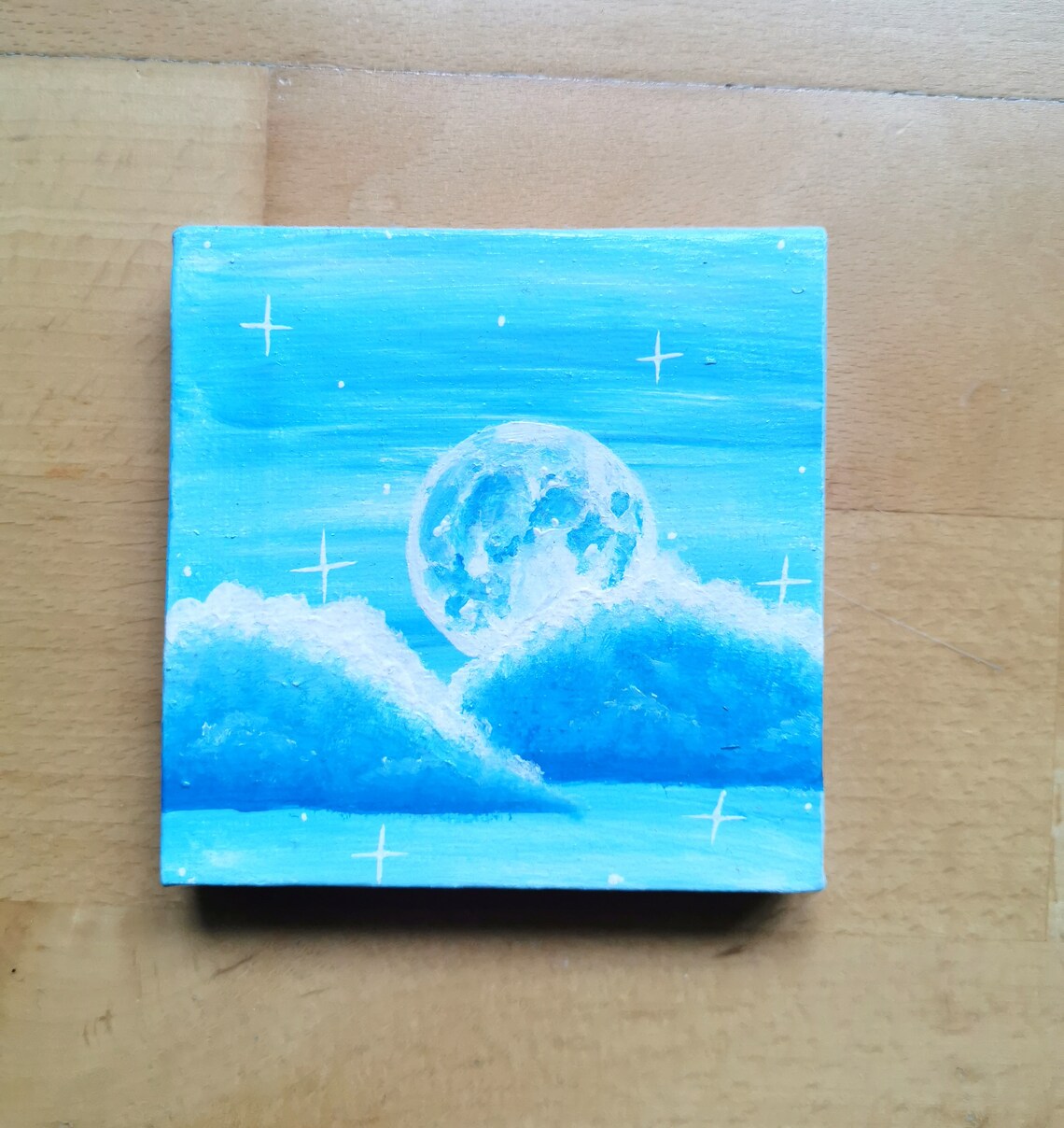 Aesthetic Painting of Clouds and Moon on Canvas, Ready to Hang on the ...