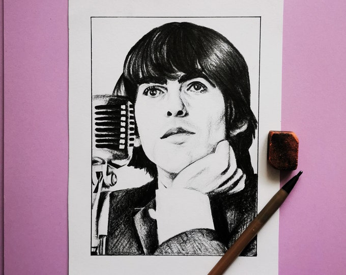 George Harrison, the Beatles Graphite Drawing Black and White Portrait ...