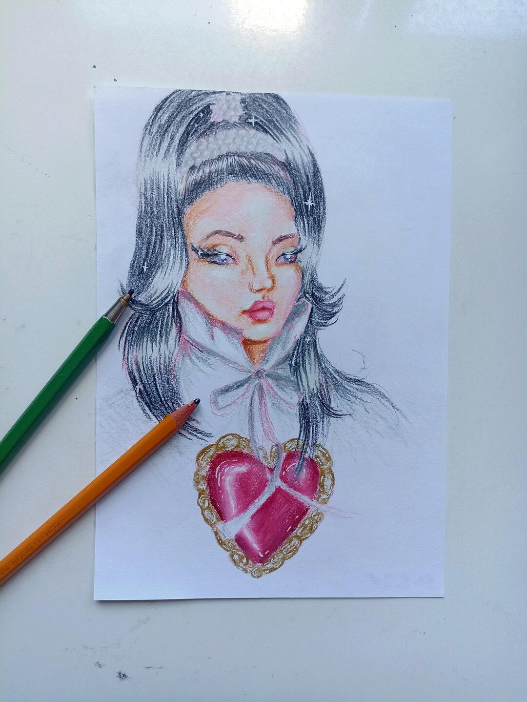 Dream Girl Drawing on Paper, Portrait - Etsy