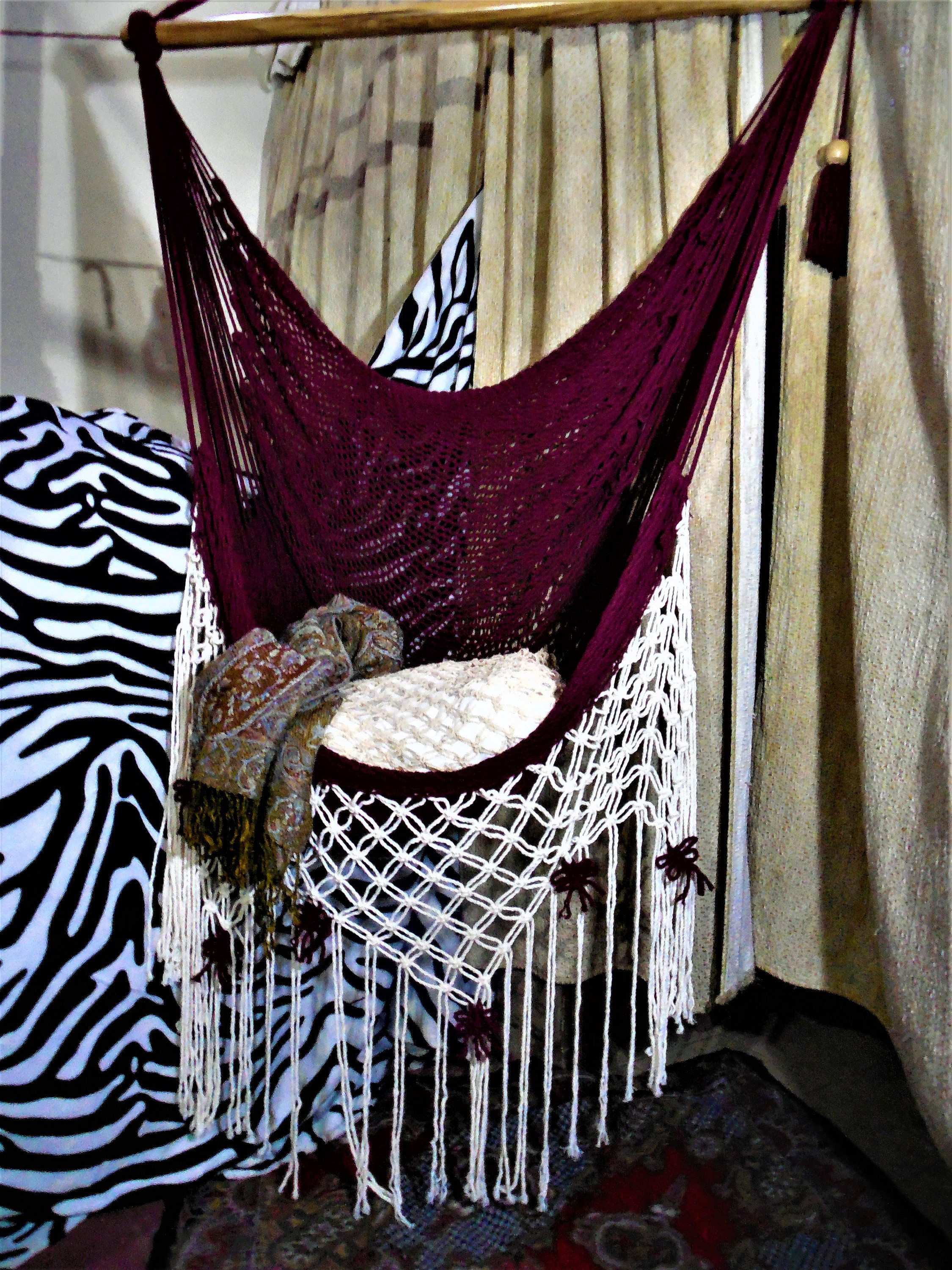 Silla hamaca con adorno en macrame tejida a mano con algodón y | Etsy