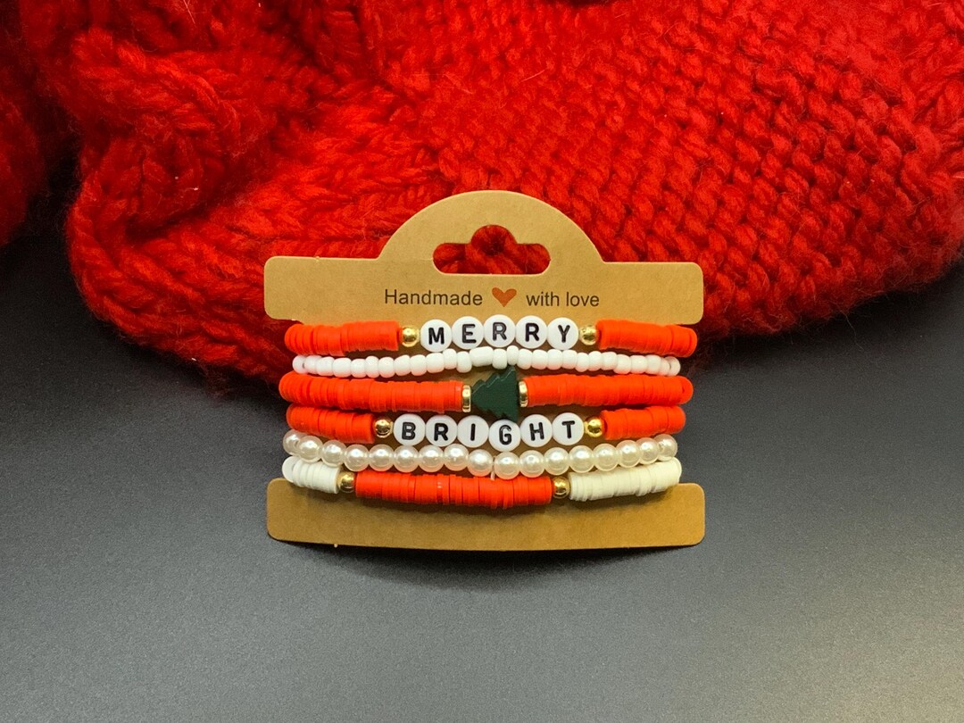 Christmas Merry & Bright Beaded Bracelets - Etsy