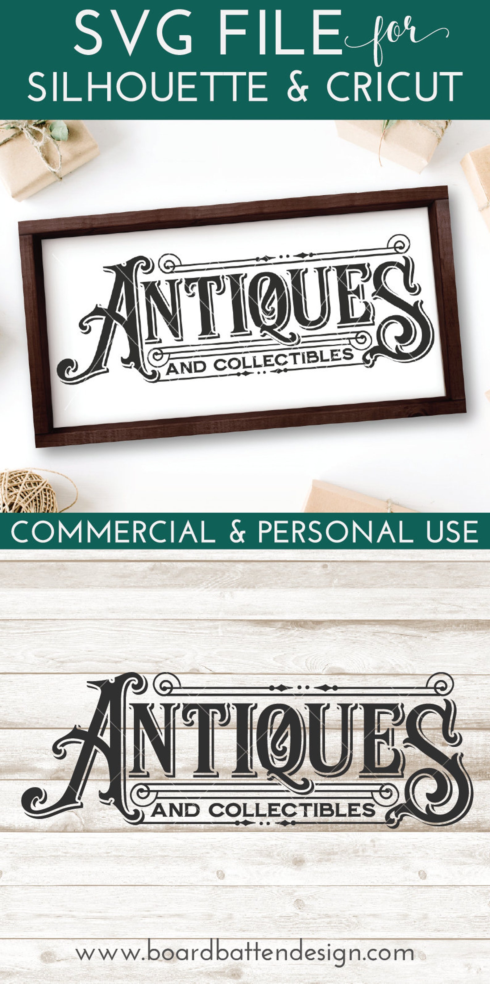 Vintage Antiques and Collectibles Sign SVG File Farmhouse SVG File ...