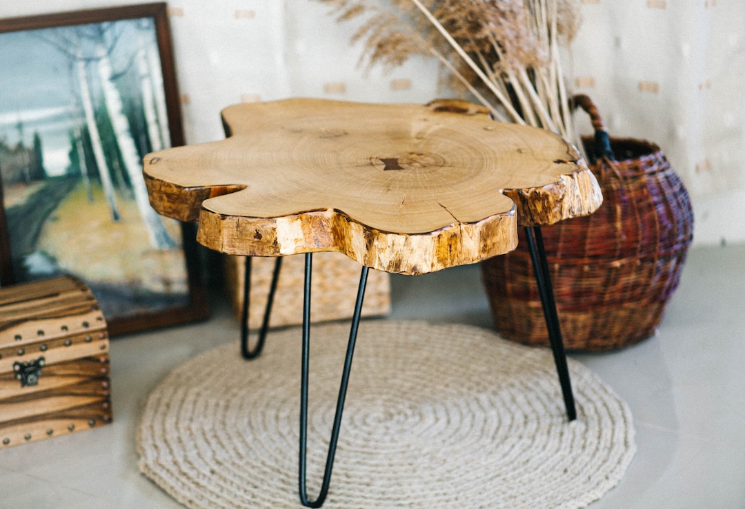Wood Coffee Table, Unique Coffee Table Slab, Round Coffee Table, Rustic ...