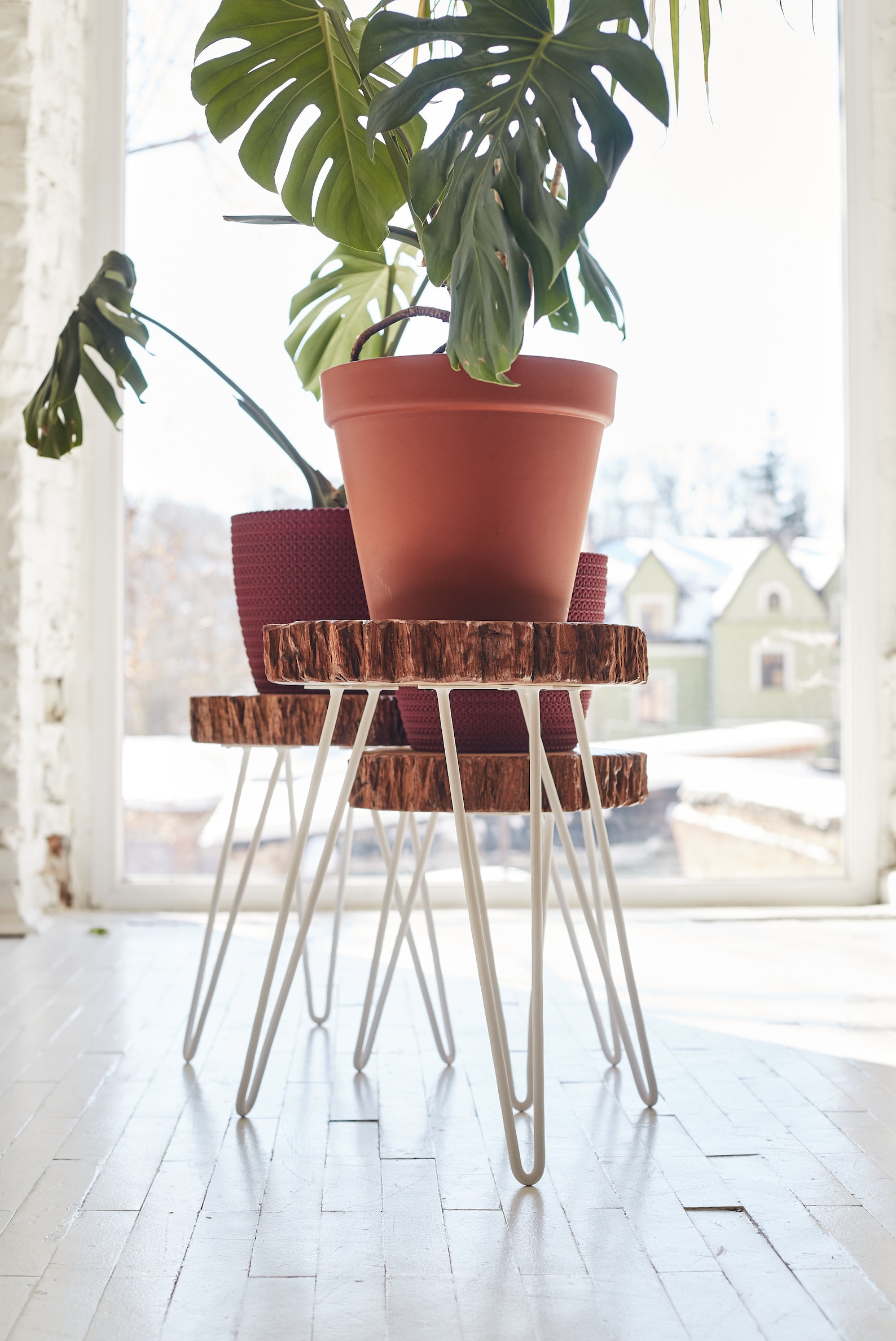 Modern Plant Stool, Modern Plant Stand, Three Leg Stool, Indoor Plant ...