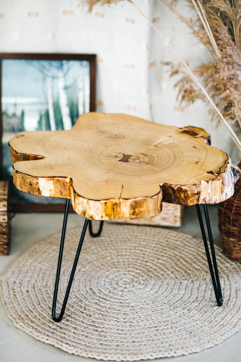 Wood Coffee Table Unique Coffee Table Slab Round Coffee - Etsy