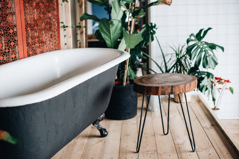 Wood Side Table Round Side Table Rustic Bathroom Table - Etsy