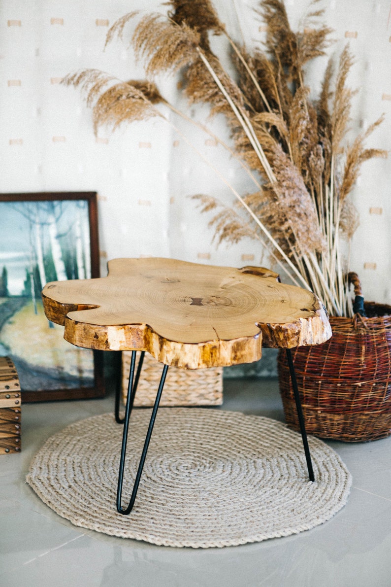 Wood Coffee Table Unique Coffee Table Slab Round Coffee - Etsy