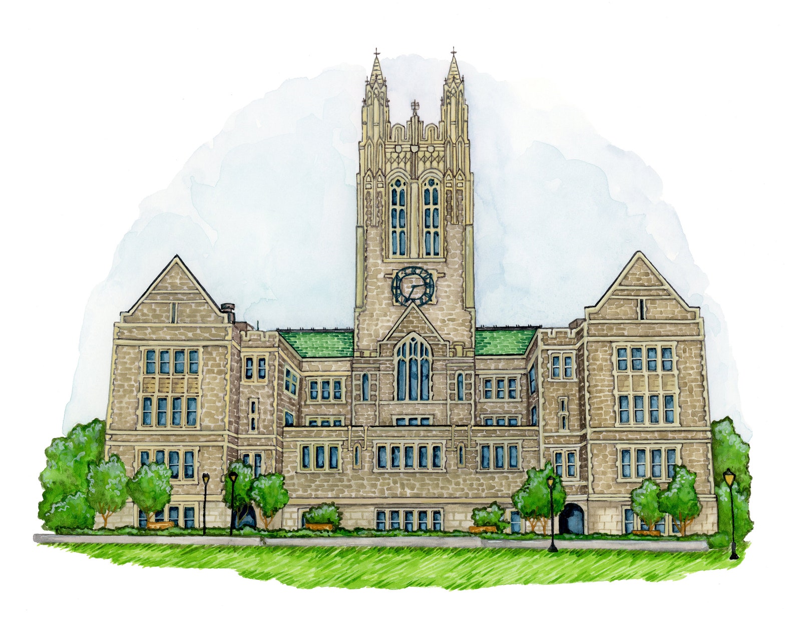 Boston College Gasson Hall Watercolor Art Print: BC Alumni Gift - Etsy