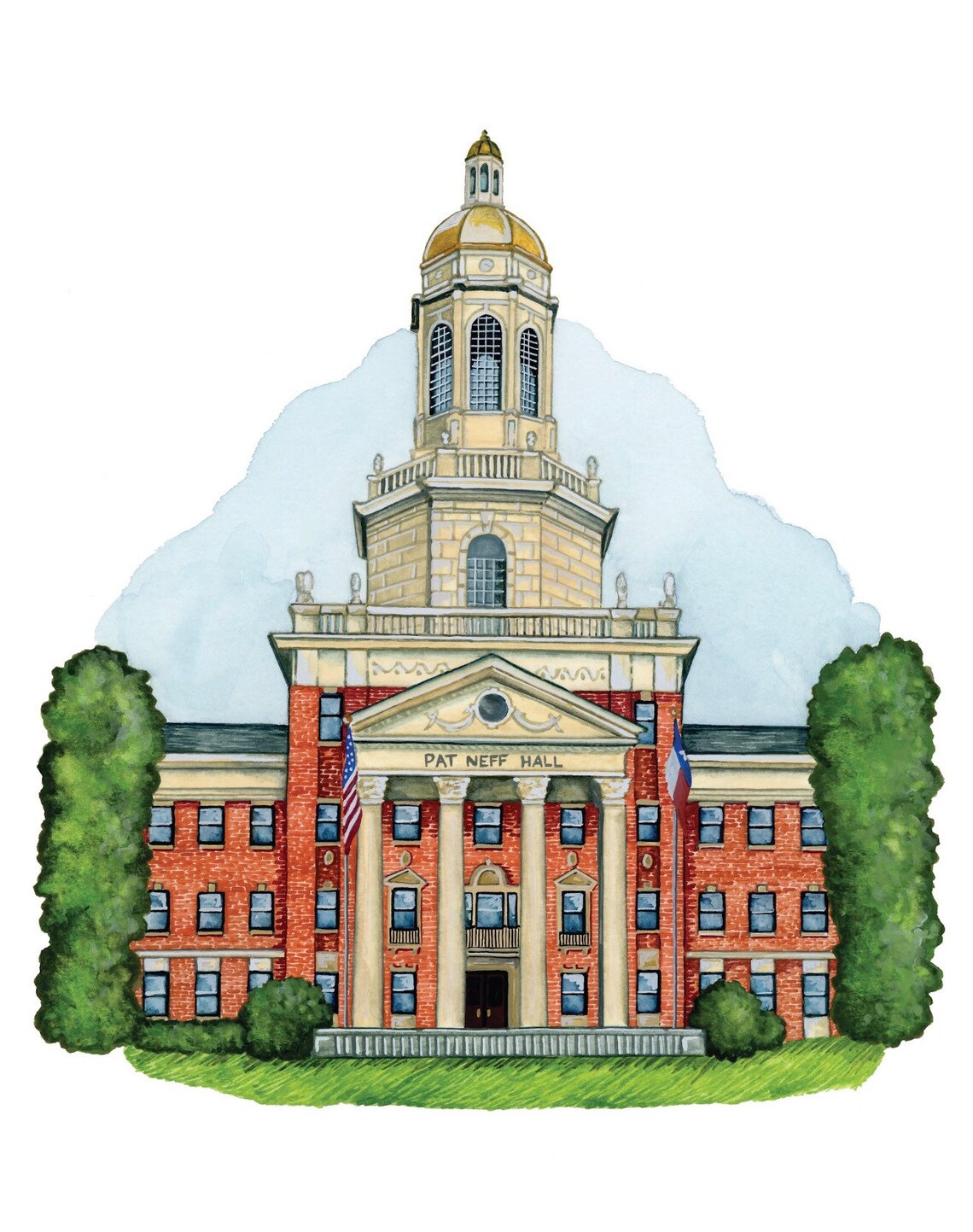 Baylor University Baylor University Patt Neff Hall Watercolor - Etsy