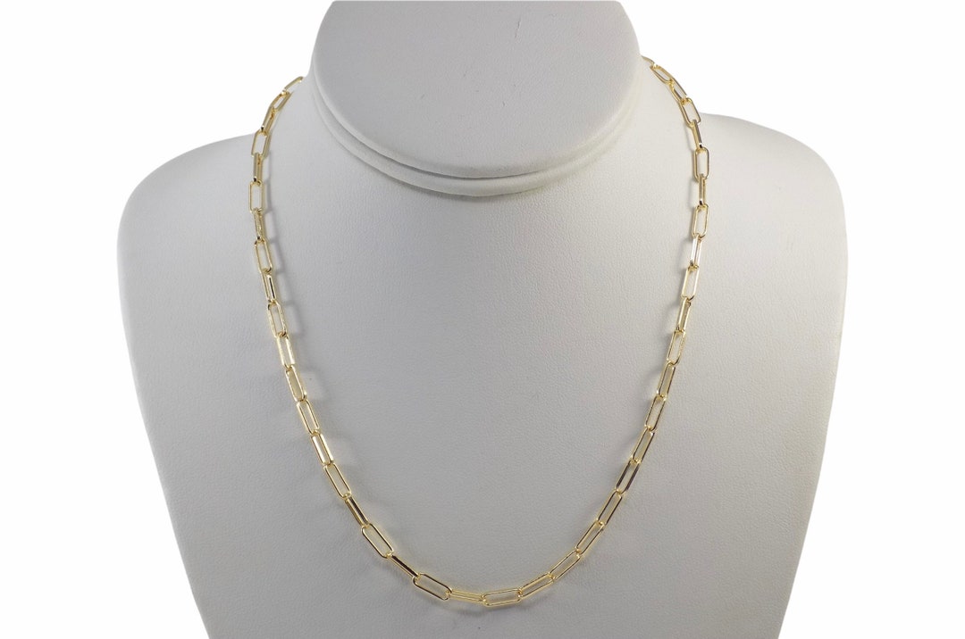 Paper Clip Style Chain Necklace, 18K Gold Plated Clip Chain Choker ...