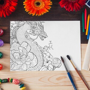 BOSOZOKU Coloring Book Page Chinese Dragon Digital Download Print Wall ...