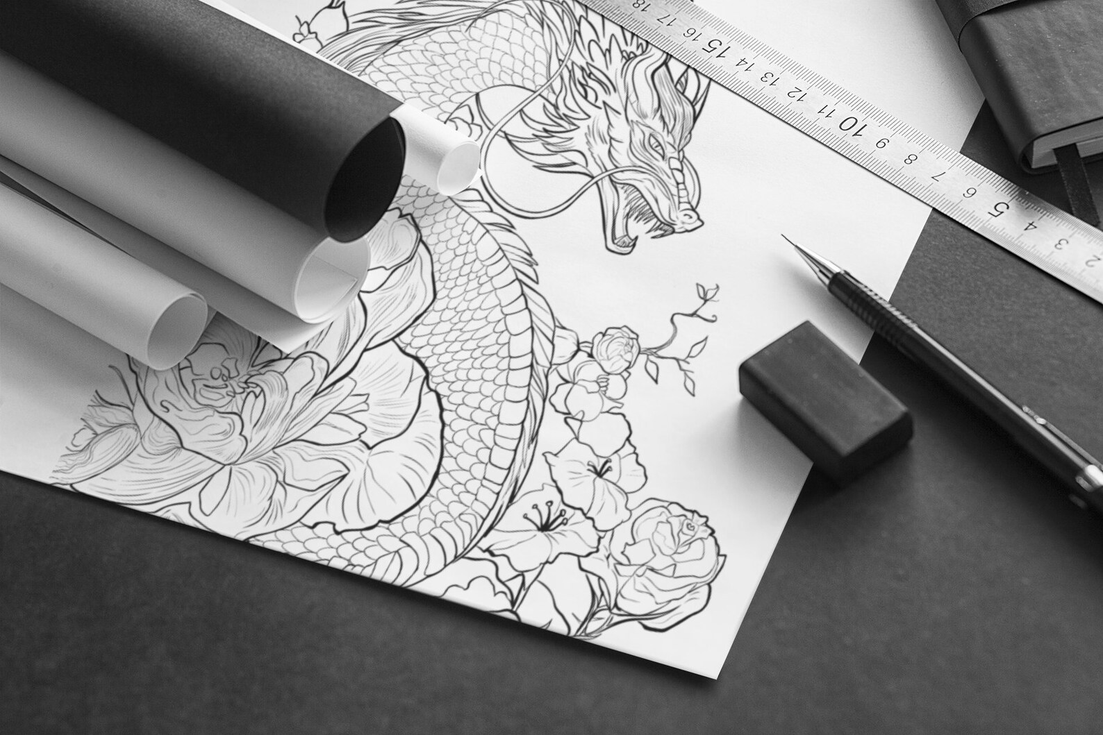 BOSOZOKU Coloring Book Page Chinese Dragon Digital Download Print Wall ...