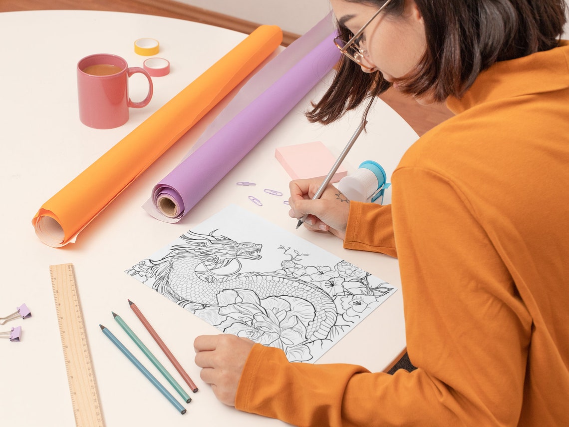 BOSOZOKU Coloring Book Page Chinese Dragon Digital Download Print Wall ...