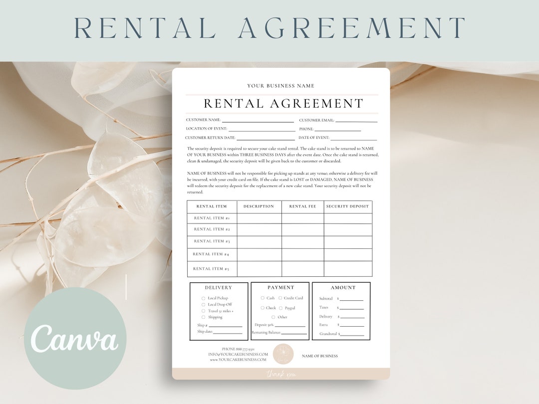Cake Rental Agreement Template, Contract. Canva Editable Instant ...