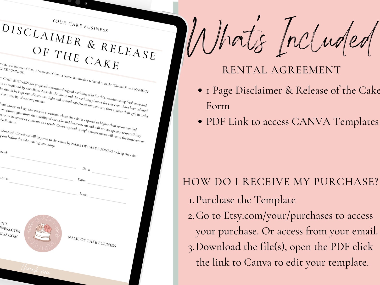 Cake Disclaimer & Release of Liability Contract Template Canva Editable ...