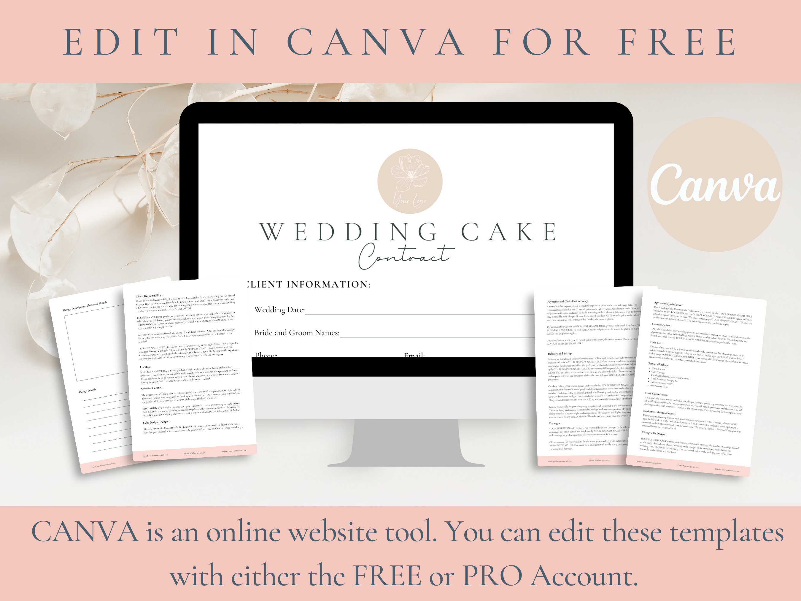 Cake Contract Template Wedding Cake Contract Client Agreement Canva ...