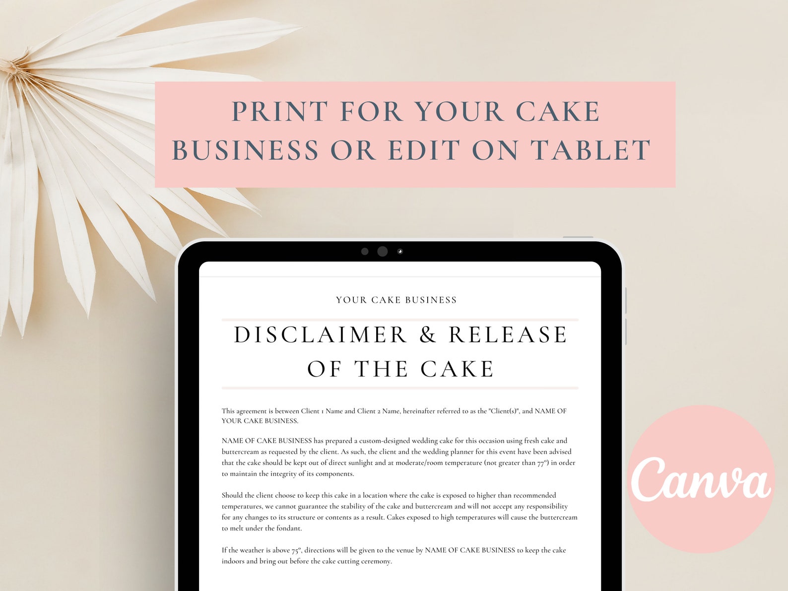 Cake Disclaimer & Release of Liability Contract Template Canva Editable ...