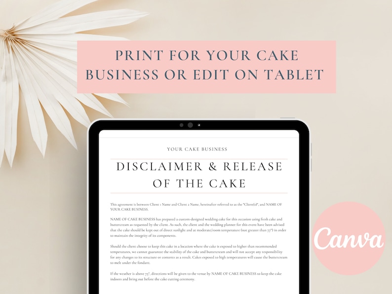 Cake Disclaimer & Release of Liability Contract Template Canva Editable ...