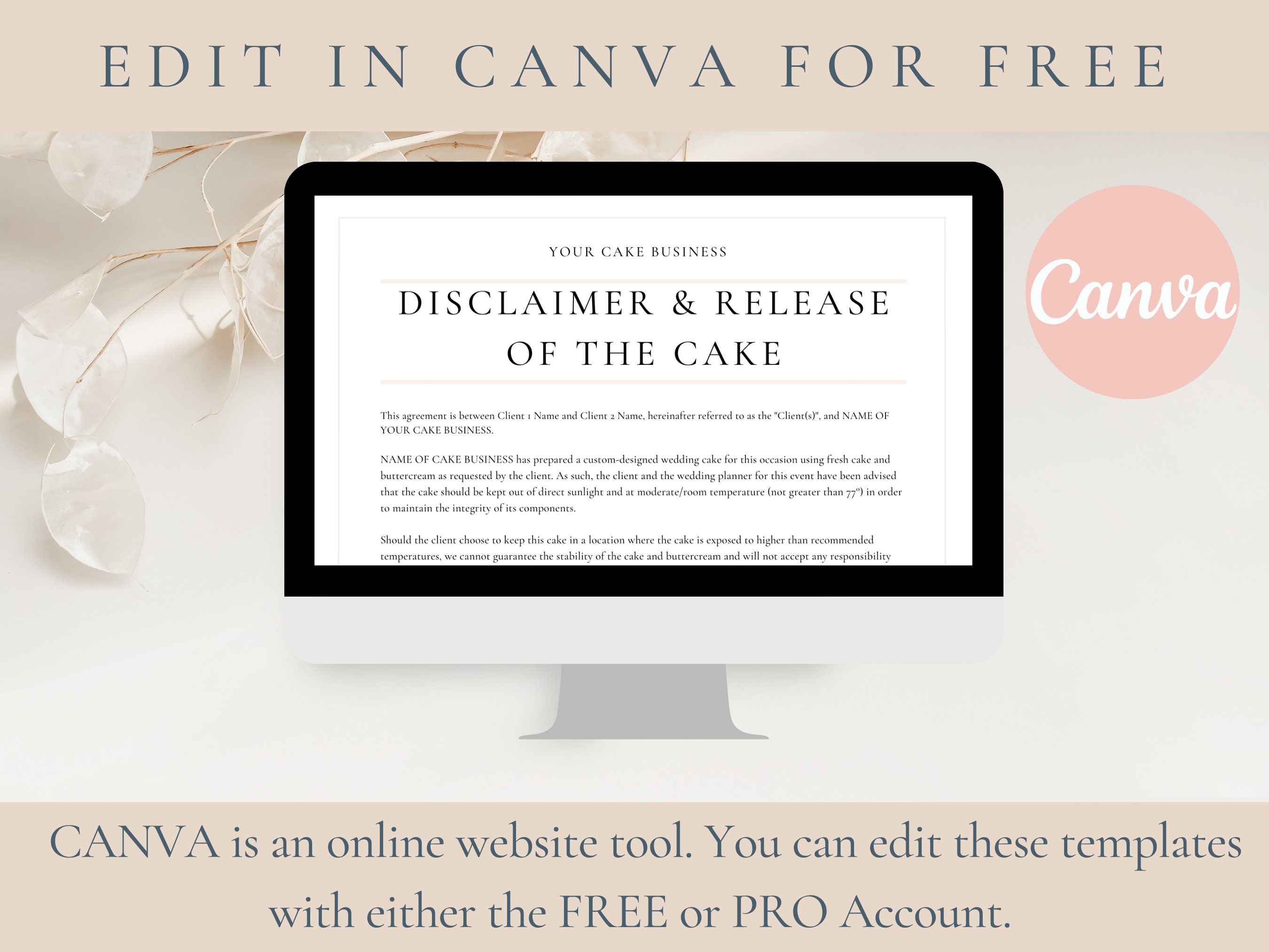 Cake Disclaimer & Release of Liability Contract Template Canva Editable ...