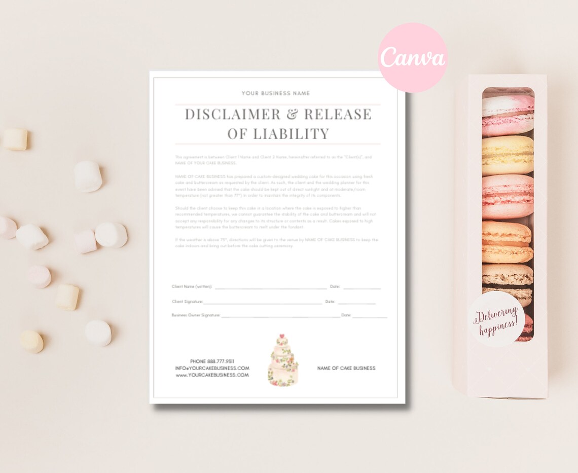 Cake Disclaimer & Release of Liability Contract Template. - Etsy